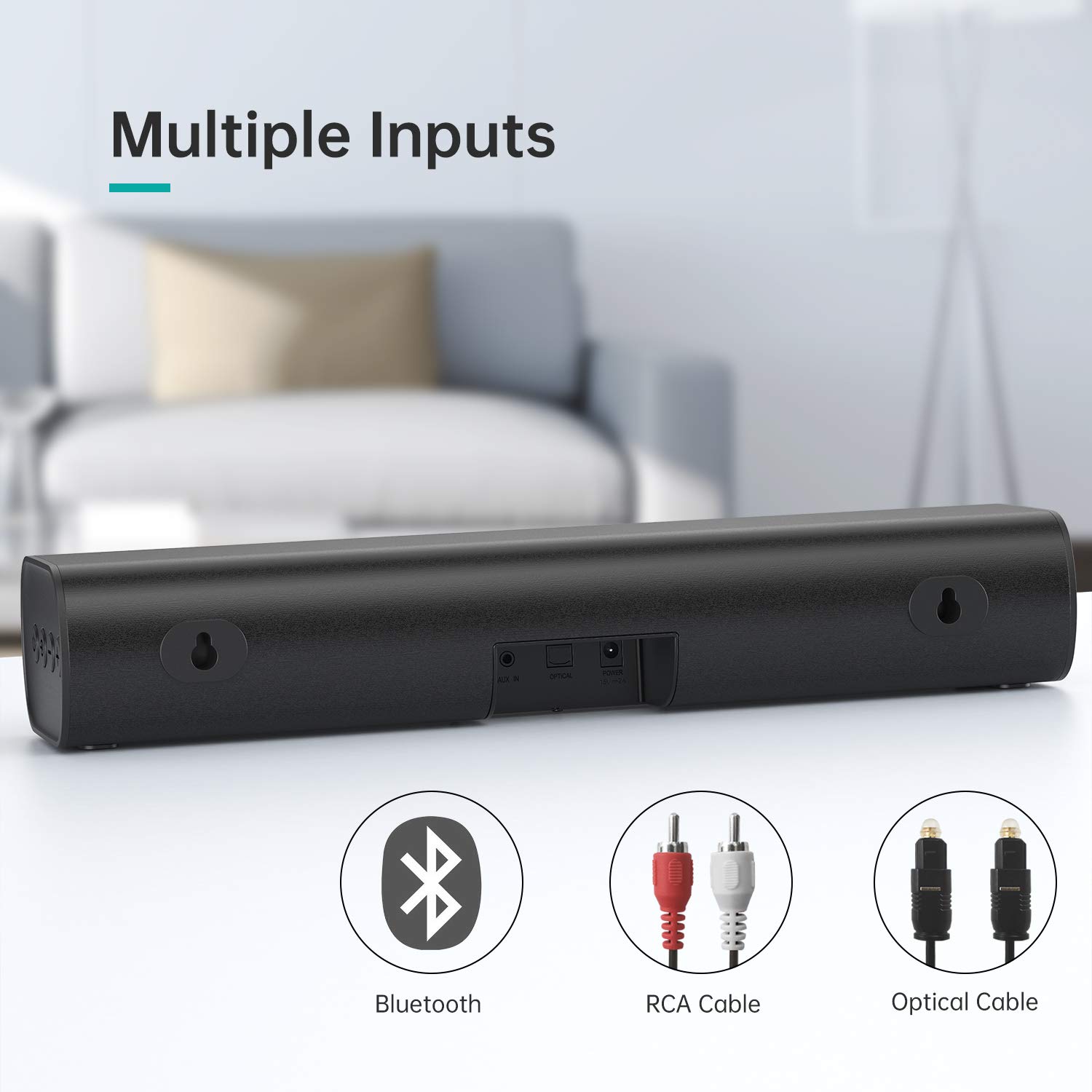 SAKOBS Sound Bars for TV, Soundbar for TV Built-in DSP PC Speaker with Bluetooth, 3D Surround Sound 16'' Mini Sound Bar Audio System for Home Theater/Gaming/Projectors, Combined AUX/Opt Connectivity