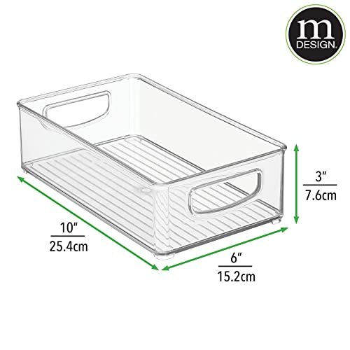 mDesign Small Plastic Bathroom Storage Container Bins with Handles for Organization in Closet, Cabinet, Vanity or Cupboard Shelf, Accessory Organizer - Ligne Collection - 4 Pack, Clear