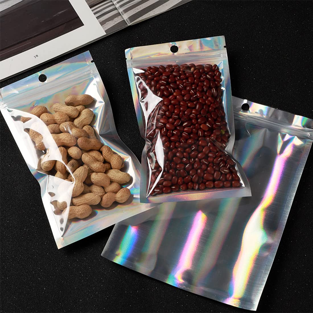 EgticLive 100 Pack Resealable Holographic Bags for Small Business, 3 x 4", Iridescent Mylar Bags with Clear Front Ziplock Foil Packing Pouch Bags for Multipurpose Storage (3 X 4 inches)