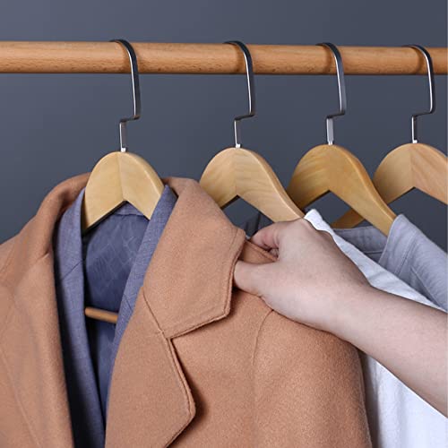 Baoz 10 Pack Solid Wooden Suit Hangers High-Grade Glossy Finish Wide Shoulder Design with Non Slip Pants Bar Swivel Hook for Sweater, Coat, Pants, Heavy Clothes