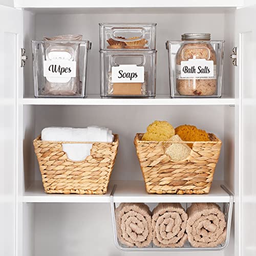 mDesign Small Plastic Bathroom Storage Container Bins with Handles for Organization in Closet, Cabinet, Vanity or Cupboard Shelf, Accessory Organizer - Ligne Collection - 4 Pack, Clear