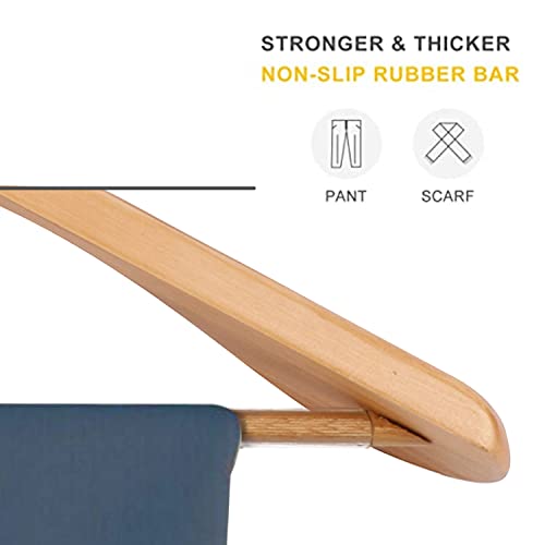Baoz 10 Pack Solid Wooden Suit Hangers High-Grade Glossy Finish Wide Shoulder Design with Non Slip Pants Bar Swivel Hook for Sweater, Coat, Pants, Heavy Clothes