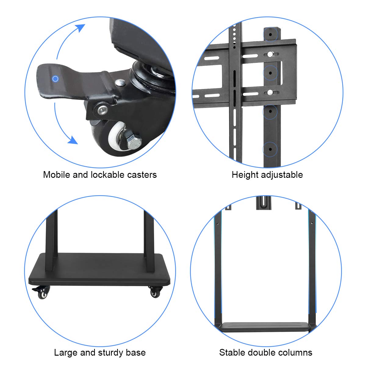 Suptek Mobile TV Cart Floor Stand for 32-70 inch TVs and LED LCD Screens Large Base Height Adjustable (ML1700S)
