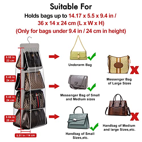 Lirex Handbag Hanging Purse Organizer for Closet, 8 Pocket Handbag Storage Organizer Hanger Oxford Cloth Closet Organizer for Family Closet Bedroom, Foldable and Universal Fit, White