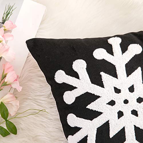 MIULEE Pack of 2 Christmas Decorative Snowflake Throw Pillow Covers Canvas Embroidery Cushion Cases Holiday Decor Soft Pillowcases for Winter Couch Sofa Bedroom Car(Black, 18x18in)