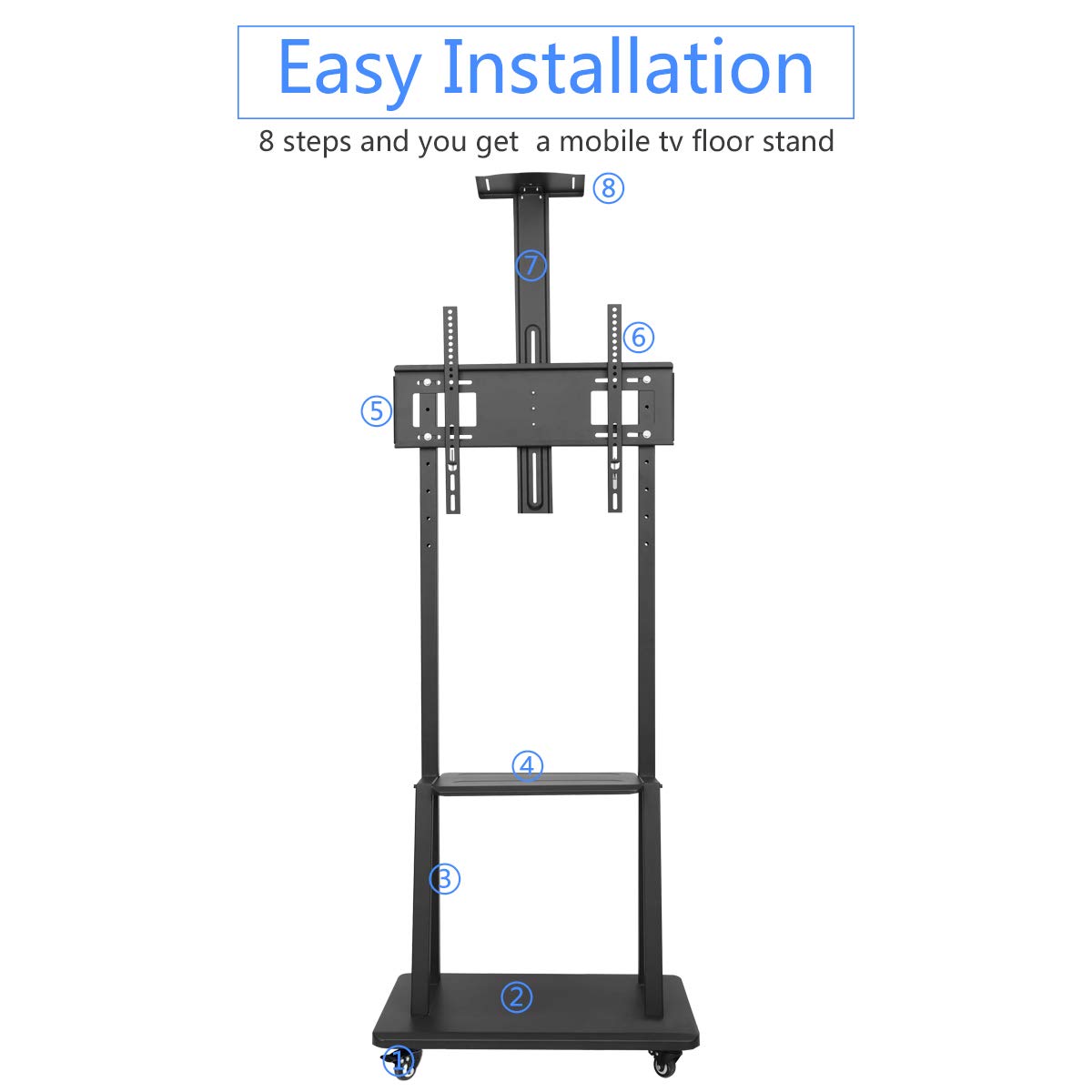 Suptek Mobile TV Cart Floor Stand for 32-70 inch TVs and LED LCD Screens Large Base Height Adjustable (ML1700S)