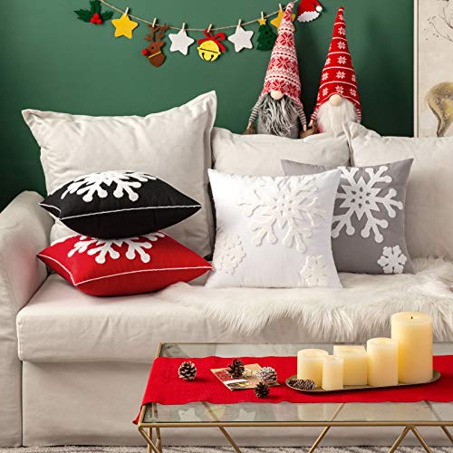 MIULEE Pack of 2 Christmas Decorative Snowflake Throw Pillow Covers Canvas Embroidery Cushion Cases Holiday Decor Soft Pillowcases for Winter Couch Sofa Bedroom Car(Black, 18x18in)