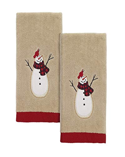 Avanti Linens Snowmen Gathering Collection, 2pc Fingertip Towels, Tan 2 Count