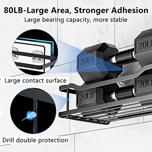 Bathroom Organizer Shelf Shower Caddy,No Drilling Adhesive Shelves Rustproof Sus304 Stainless Steel For Storage Organization,2 Pack With 4 Hooks,Matte Black Rack, SH-02