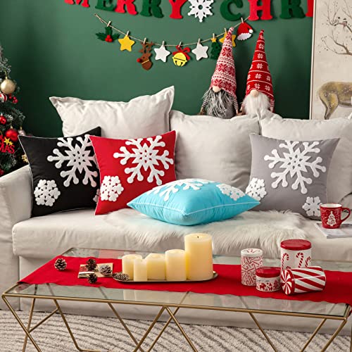 MIULEE Pack of 2 Christmas Decorative Snowflake Throw Pillow Covers Canvas Embroidery Cushion Cases Holiday Decor Soft Pillowcases for Winter Couch Sofa Bedroom Car(Black, 18x18in)