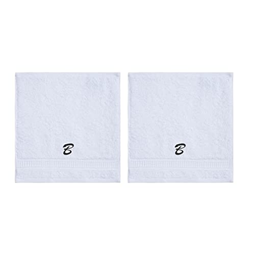 Monogrammed Towels, Luxury Turkish Genuine Cotton Personalized Towel Washcloths for Bathroom, Kitchen, Hotel, Spa, Gym & College Dorm, 2 Pack Washcloth Set for Body & Face, Baby and Adults, White