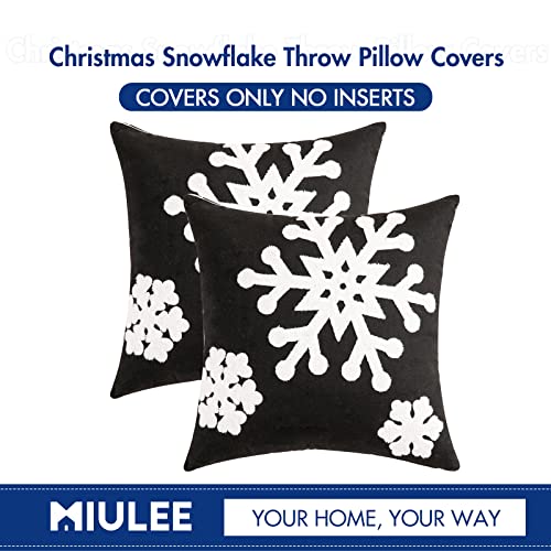 MIULEE Pack of 2 Christmas Decorative Snowflake Throw Pillow Covers Canvas Embroidery Cushion Cases Holiday Decor Soft Pillowcases for Winter Couch Sofa Bedroom Car(Black, 18x18in)