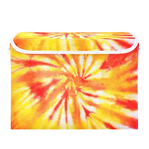 Krafig Abstract Colorful Tie Foldable Storage Box Large Cube Organizer Bins Containers Baskets with Lids Handles for Closet Organization, Shelves, Clothes, Toys