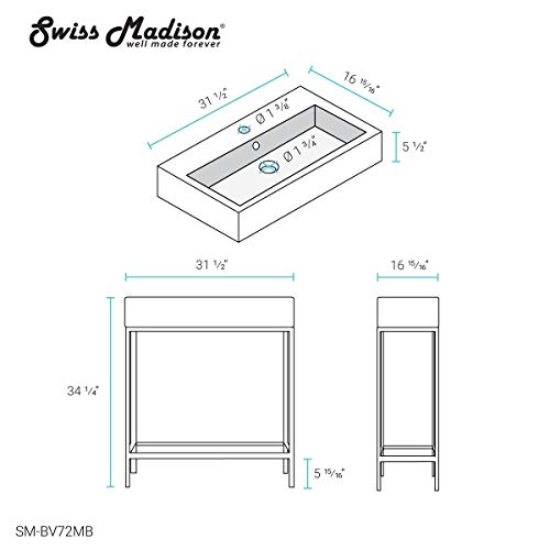 Pierre 32 Single, Freestanding, Open Shelf, Matte Black Metal Frame Bathroom Vanity