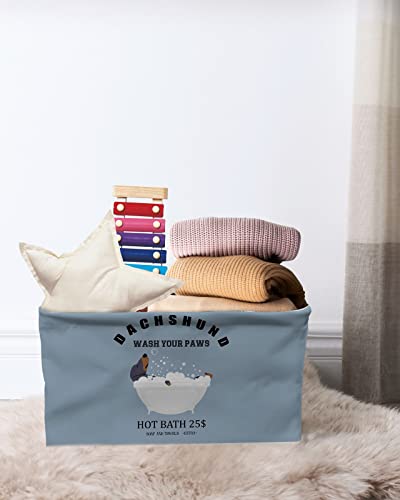 Funny Animal Storage Bins for Organizing, Decorative Large Closet Organizers with Handles Cubes - 2 Pack Fabric Baskets for Shelves, Closets, Laundry, Nursery, Dachshund Dog Taking a Shower