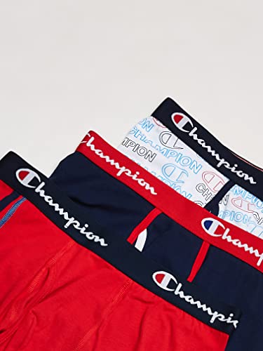 Champion Men's Everyday Cotton Stretch Boxer Briefs 3-Pack, Red/Navy, Large