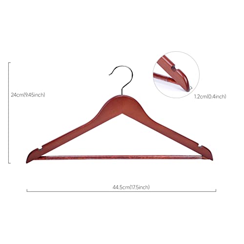 Nature Smile Wooden Suit Hangers 30 Pack Solid Wood Coat Clothes Hangers with Non Slip Bar and 360° Swivel Hook(Cherry Color)…