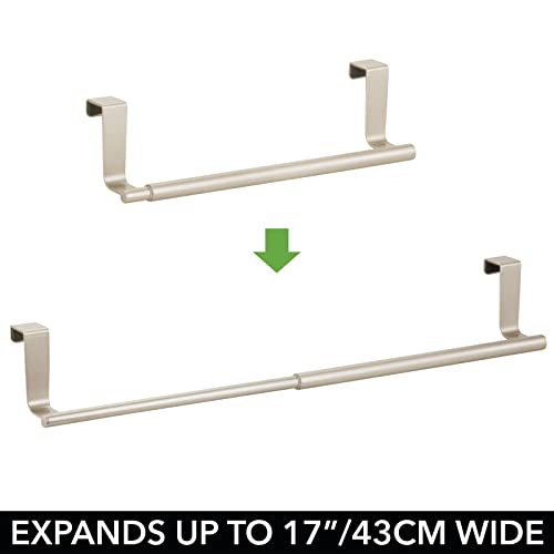 mDesign Adjustable, Expandable Over Kitchen Cabinet Towel Bar Rack - Hang on Inside or Outside of Doors, Hold Hand, Dish, Tea Towels - Customizable to 17" Wide, Omni Collection - Satin
