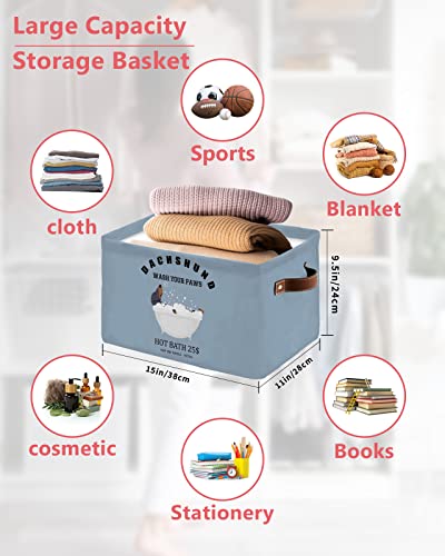 Funny Animal Storage Bins for Organizing, Decorative Large Closet Organizers with Handles Cubes - 2 Pack Fabric Baskets for Shelves, Closets, Laundry, Nursery, Dachshund Dog Taking a Shower