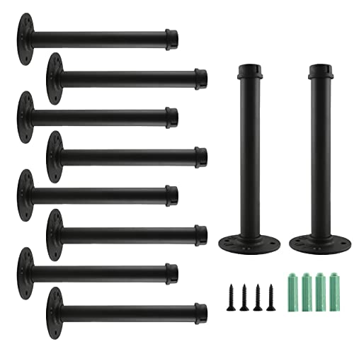 Pipe Shelf Brackets 9 inch, Industrial Floating Shelving Bracket 10 Pack, Wall Mounted DIY Hanging Rustic Pipe Brackets for Floating Shelves, Black, HOME MASTER HARDWARE