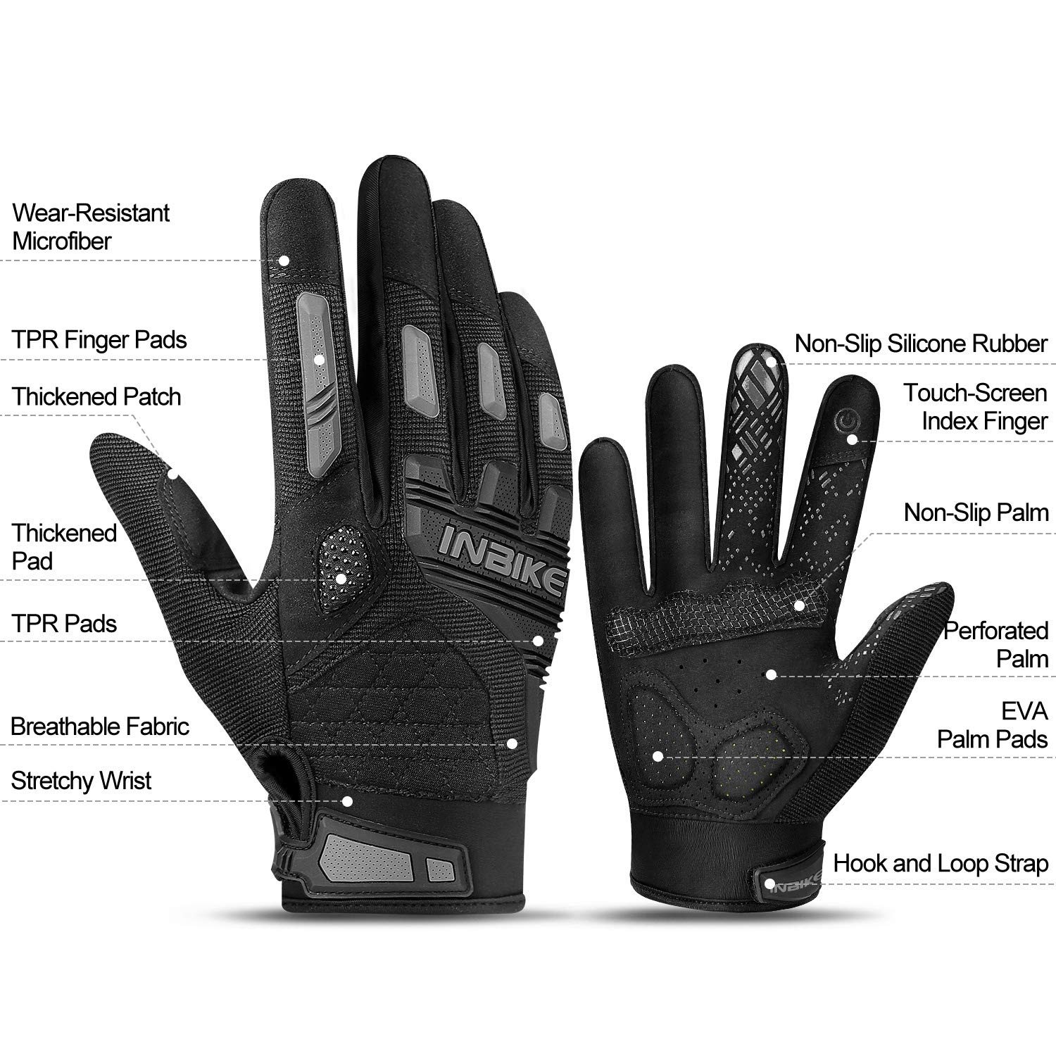 INBIKE MTB Mountain Bike Gloves Touchscreen with Thicken EVA Padded & TPR Knuckle Protection for BMX MX ATV Motorcycle (Medium, Grey)