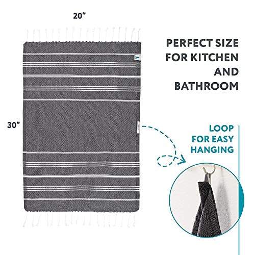 WETCAT Bundle: Turkish Hand Towels (20 x 30, Set of 2) and Turkish Bath Towel (38 x 71) - 100% Cotton, Prewashed for Soft Feel - Black and White Hand Towels & Black Bathroom Towels