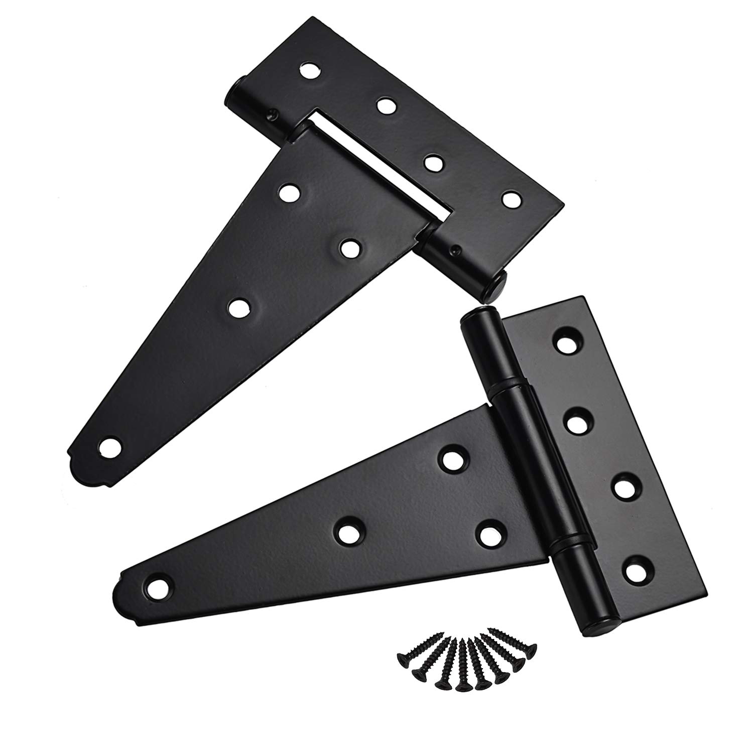 SANKINS 6 Inch T-Strap Shed Door Hinges Heavy Duty,Black Tee Hinge for Wooden Fences,Yard Door,Barn Door Gates, Wrought Hardware Rustproof,2Pack/Set