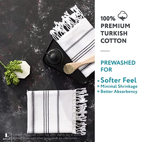 WETCAT Bundle: Turkish Hand Towels (20 x 30, Set of 2) and Turkish Bath Towel (38 x 71) - 100% Cotton, Prewashed for Soft Feel - Black and White Hand Towels & Black Bathroom Towels