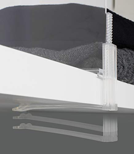 Richards Acrylic Closet Shelf Divider and Separator 4 Pack- Great for Storage and Organization in Bedroom, Bathroom, Kitchen and Office Shelves, Clear