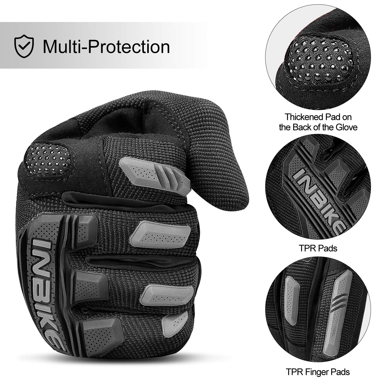 INBIKE MTB Mountain Bike Gloves Touchscreen with Thicken EVA Padded & TPR Knuckle Protection for BMX MX ATV Motorcycle (Medium, Grey)