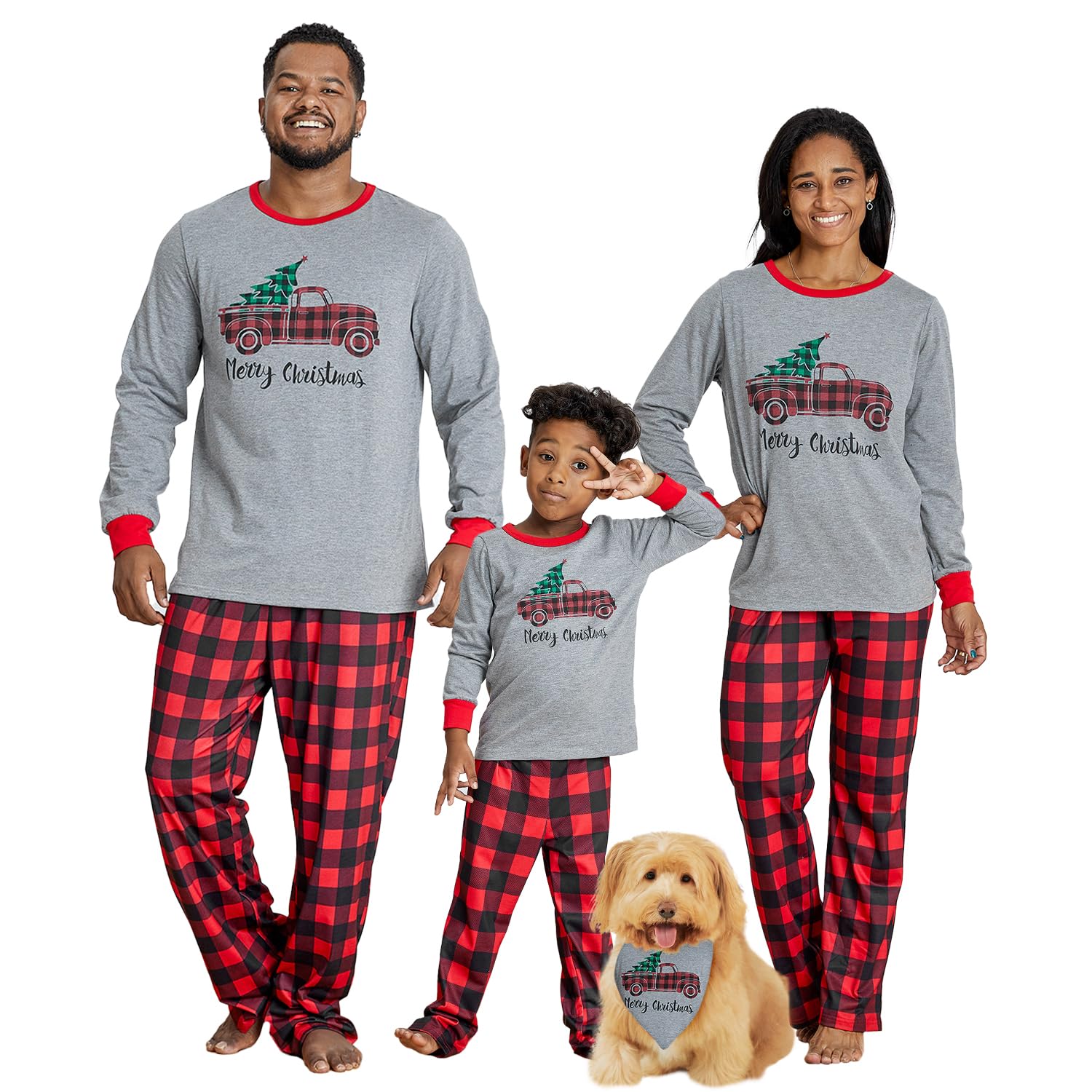 IFFEI Matching Family Pajamas Sets Christmas PJ's Sleepwear Truck Print Top and Plaid Pants with Pocket Women: L
