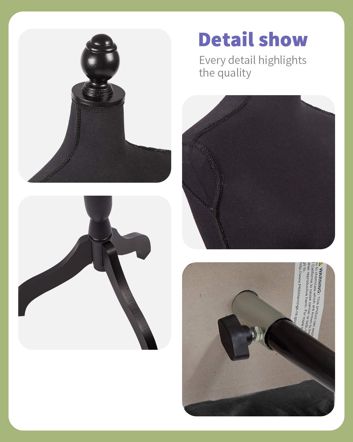 Mannequin Torso Manikin Dress Form 59-67 Inch Height Adjustable Female Dress Model Display Torso Body Tripod Stand Clothing Forms (Black, 59-67 Inches)