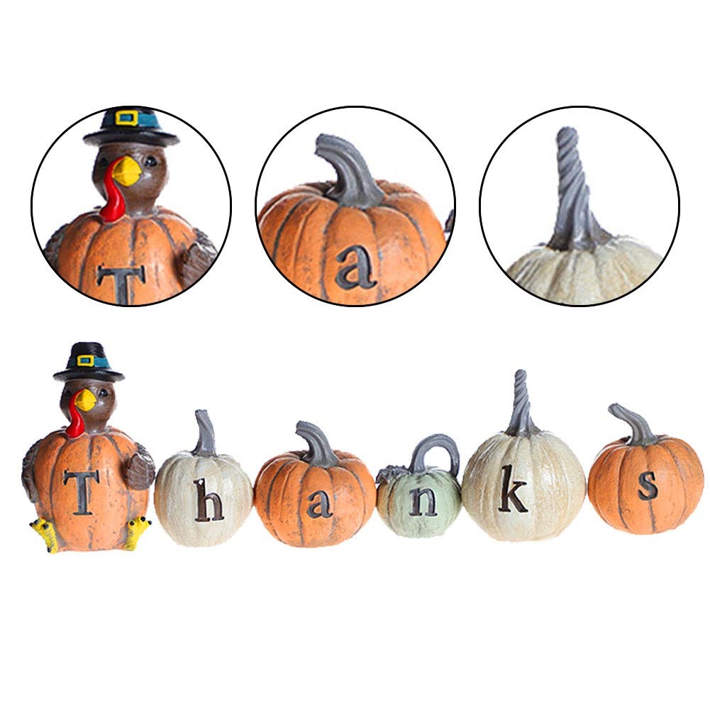 MorTime Thanksgiving Decorations Hand-Painted Turkey Pumpkin with Engraved Thanks, Set of 6 Tabletop Fall Autumn Decor for Living Room Bedroom Kitchen Thanksgiving Harvest Day