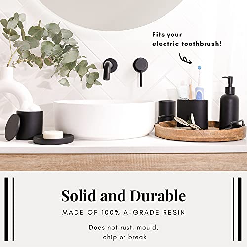 Premium 5 Pcs Matte Black Bathroom Accessories Set Complete. Bathroom Soap Dispenser Set. Black Bathroom Decor Sets Accessories. Bathroom Toothbrush Holder Set. Bathroom Sets Accessories (Black)