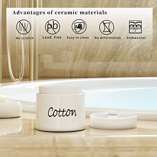 LEETOYI Ceramic Cotton Swabs Holder Organizer with Lid,Storage Canisters for Cotton Swabs White