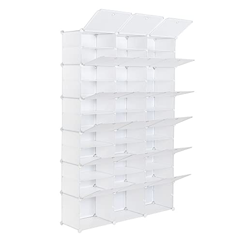 DESIGNSCAPE3D 12-Tier Portable 72 Pair Shoe Rack Organizer 36 Grids Tower Shelf Storage Cabinet Stand Expandable for Heels, Boots, Slippers, White