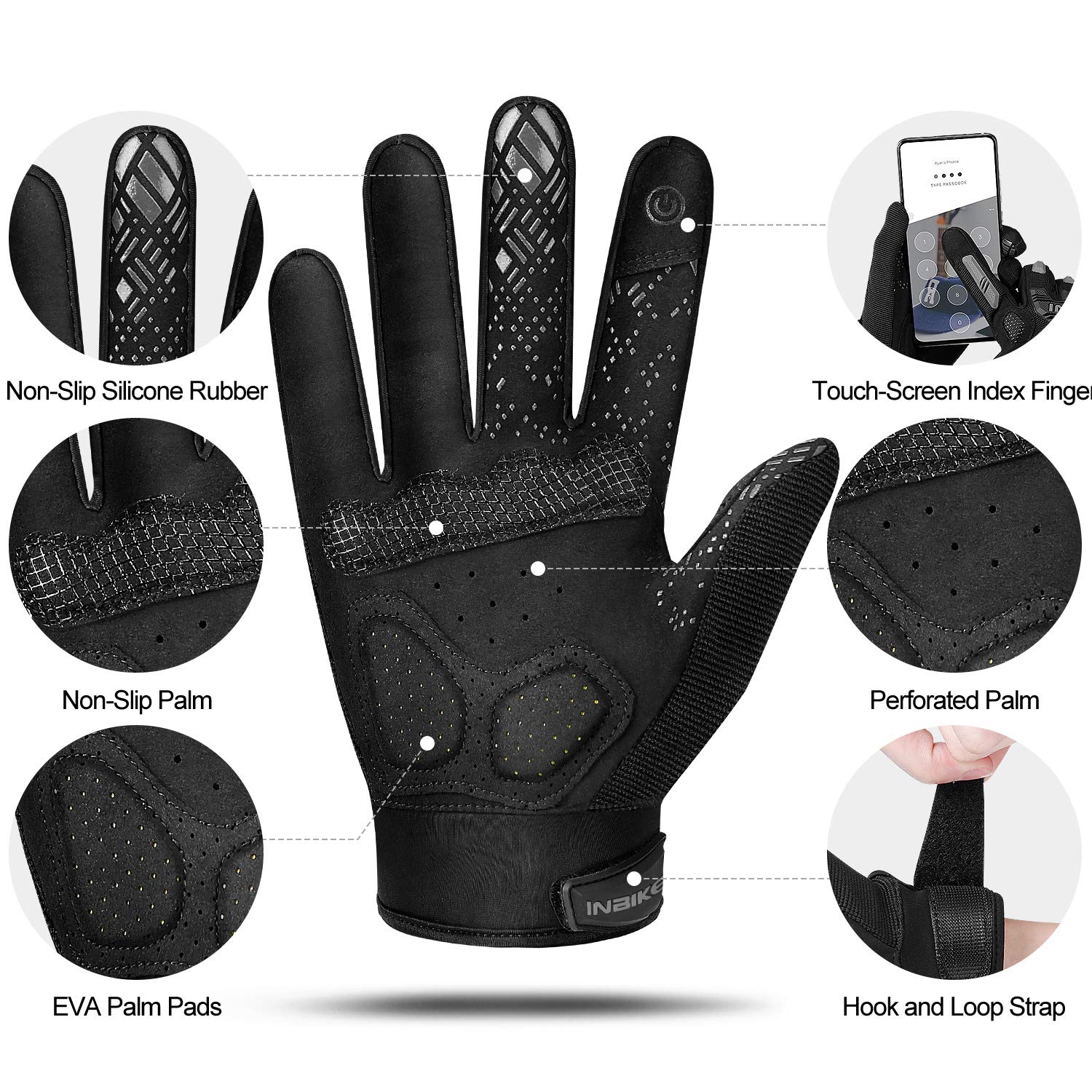 INBIKE MTB Mountain Bike Gloves Touchscreen with Thicken EVA Padded & TPR Knuckle Protection for BMX MX ATV Motorcycle (Medium, Grey)