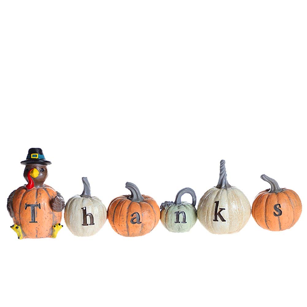 MorTime Thanksgiving Decorations Hand-Painted Turkey Pumpkin with Engraved Thanks, Set of 6 Tabletop Fall Autumn Decor for Living Room Bedroom Kitchen Thanksgiving Harvest Day