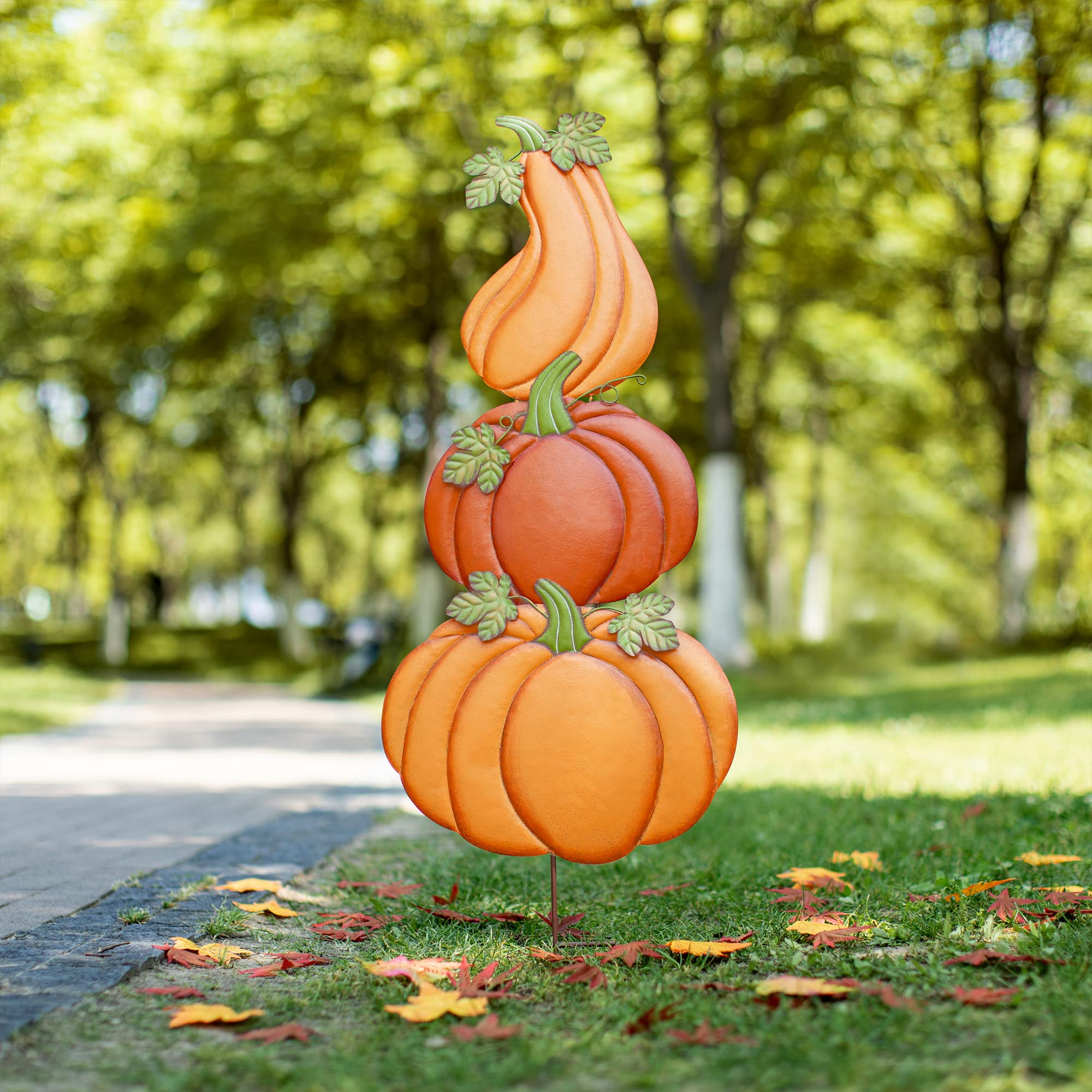 Glitzhome 42" H Fall Decorative Yard Signs with Stakes, Metal Pumpkins Garden Yard Stake for Home Lawn Yard Pathway Front Door Fall Harvest Thanksgiving Wall Hanging Decor