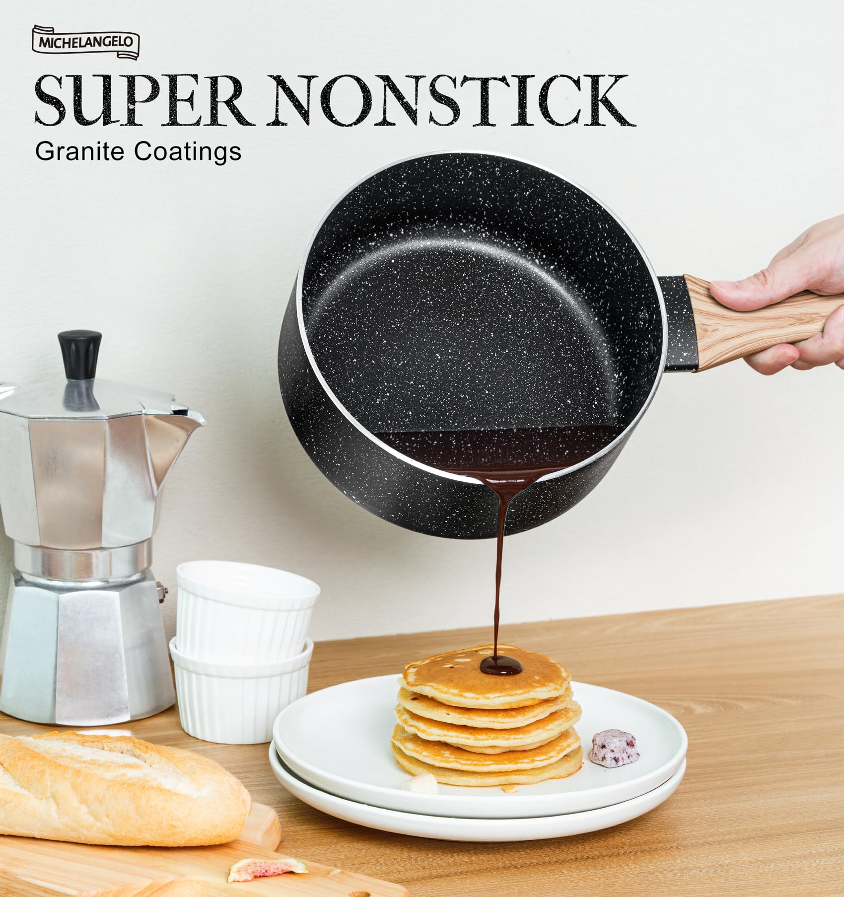 MICHELANGELO 2 Quart Saucepan with Lid,Nonstick Sauce Pan with Lid, Small Pot with Lid, Stone Coating Small Sauce Pan, Ergonomic Bakelite Handle, Black