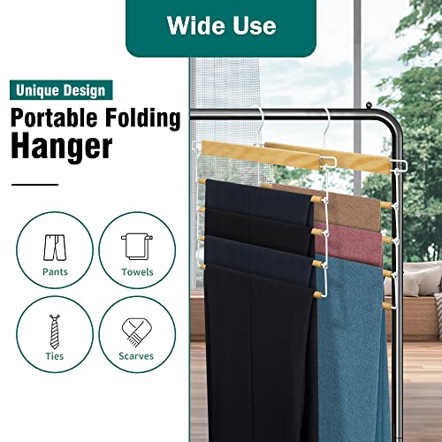 Pants Hangers Space Saving Wood Pant Hangers Multi Functional Pants Rack Non Slip Folding Pant Hangers with 360-Rotating Swivel Hook, for Pants Jeans Scarf Trouser Tie Towel Pack of 2