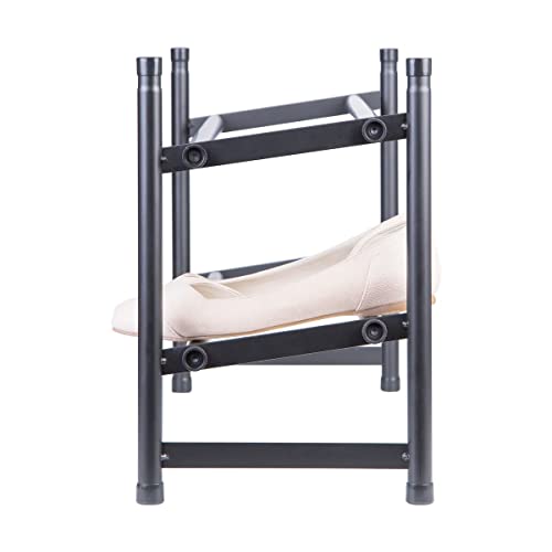 J&V TEXTILES Telescoping Stackable/Expandable Free Standing Shoe Rack, 2-Tier Holds Up To 10-Pair (Black)