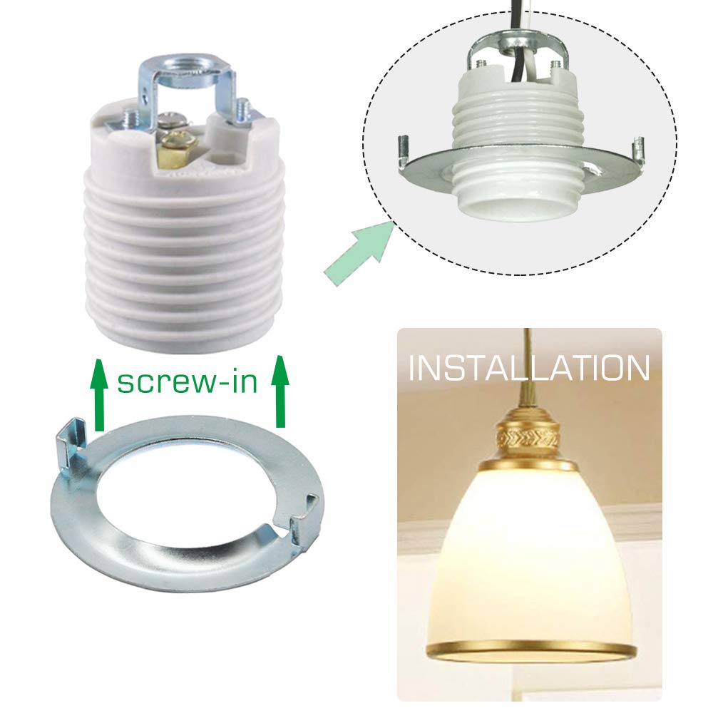 Light Socket Shade Ring, Metal Lamp Shade Collar Rings for Medium-Base Ceramic Sockets,Light Fixture Parts of Retainer Rings,Lock E26 E27 Socket with Thread Diameter 1-1/2 Inches