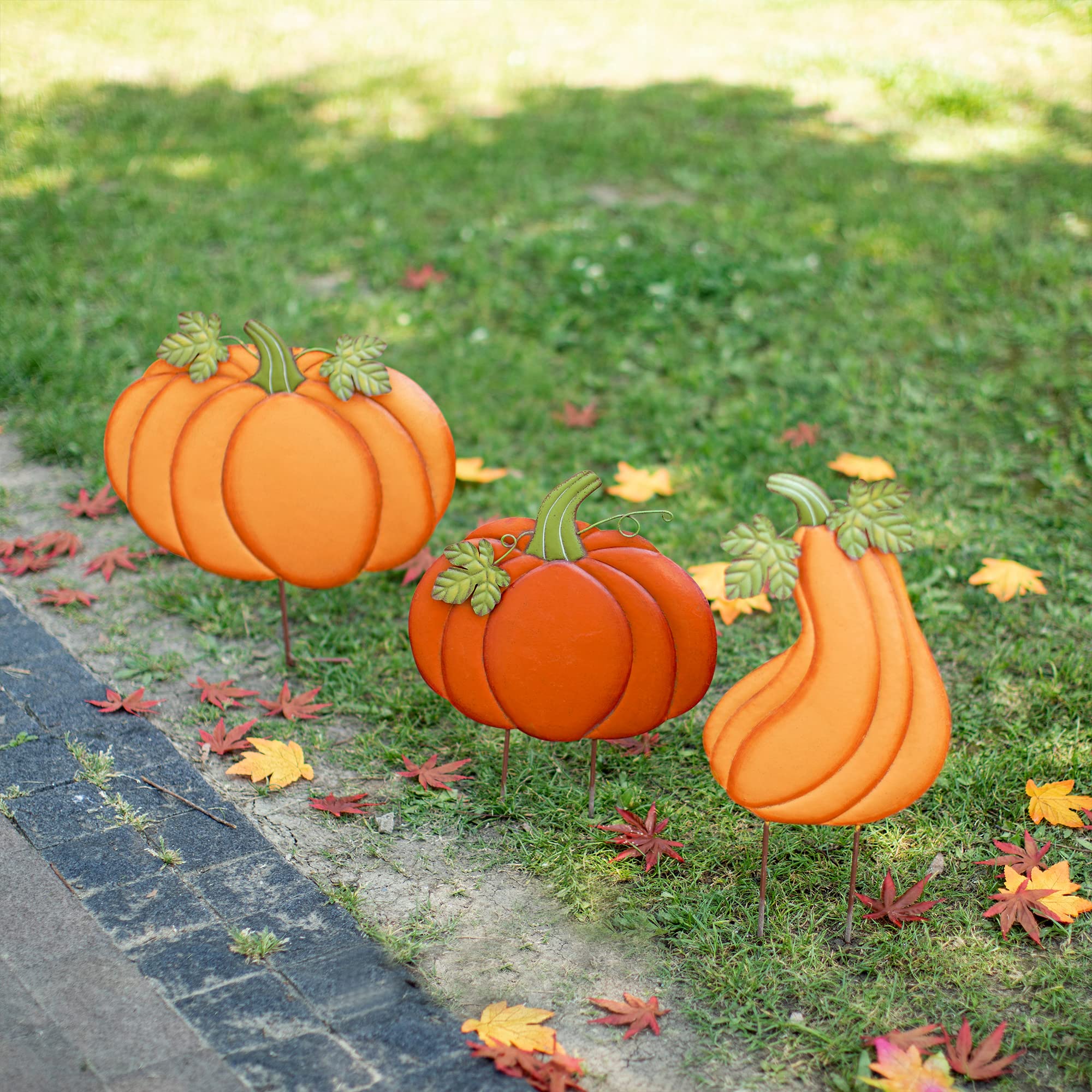 Glitzhome 42" H Fall Decorative Yard Signs with Stakes, Metal Pumpkins Garden Yard Stake for Home Lawn Yard Pathway Front Door Fall Harvest Thanksgiving Wall Hanging Decor