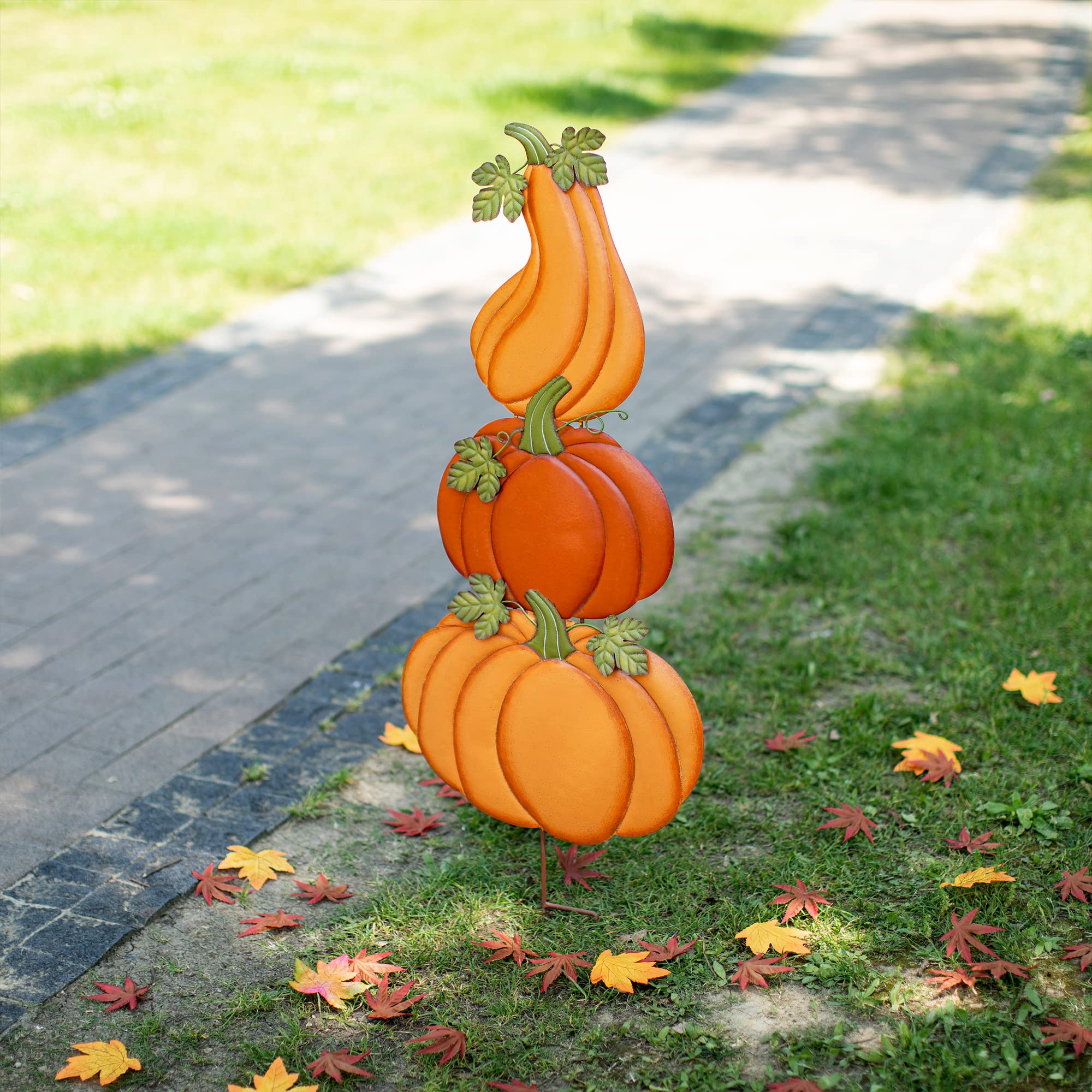 Glitzhome 42" H Fall Decorative Yard Signs with Stakes, Metal Pumpkins Garden Yard Stake for Home Lawn Yard Pathway Front Door Fall Harvest Thanksgiving Wall Hanging Decor