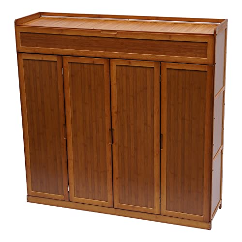 Gdrasuya10 7 Tier Shoe Rack, Bamboo Shoe Storage Cabinet with Doors Freestanding Shoes Boots Storage Shelf Organizer for Entryway Living Room Bedroom, 46 x 13 x 45.3in