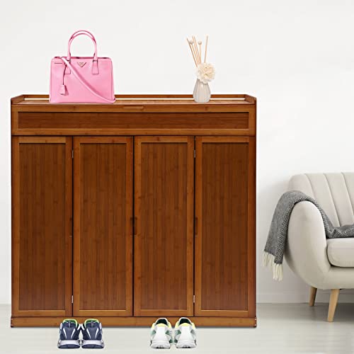 Gdrasuya10 7 Tier Shoe Rack, Bamboo Shoe Storage Cabinet with Doors Freestanding Shoes Boots Storage Shelf Organizer for Entryway Living Room Bedroom, 46 x 13 x 45.3in