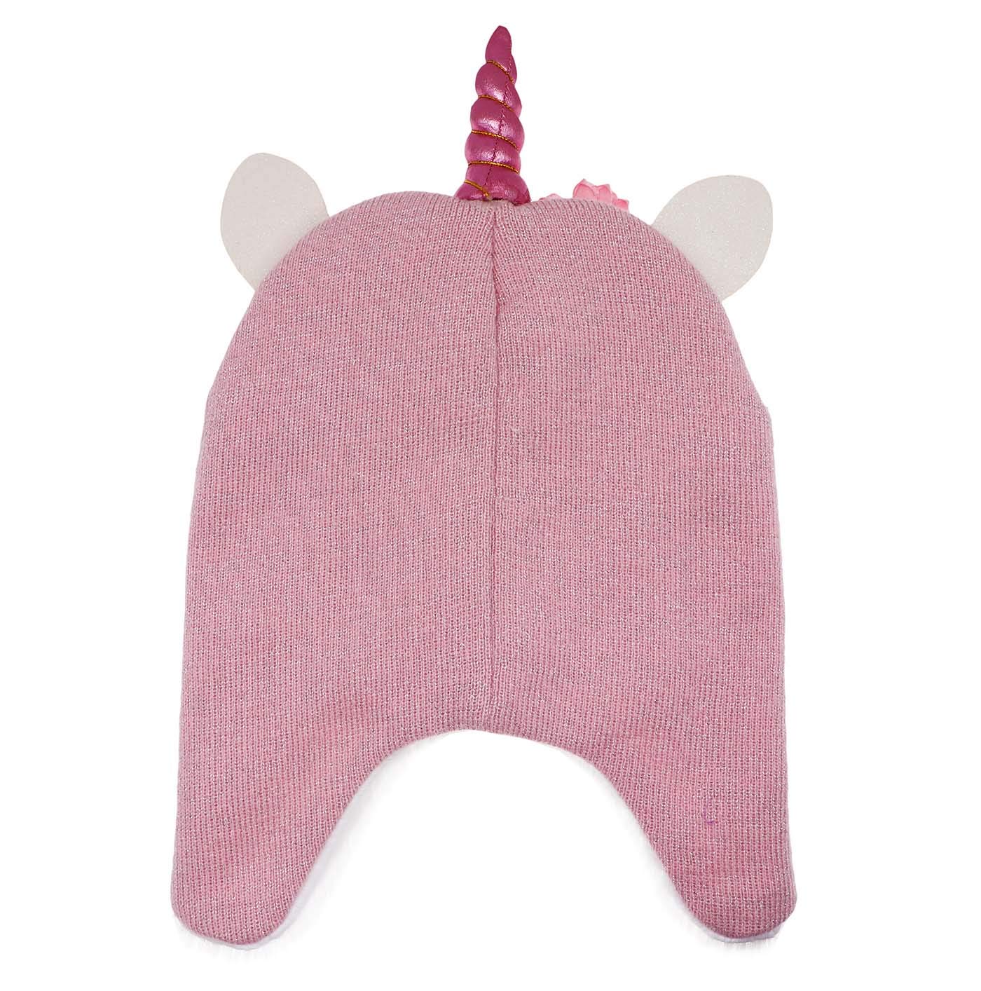 Little Girls Winter Unicorn Beanie Hat and Gloves Set Kids Knitted Earflap Cap Flip Top Mitten Set