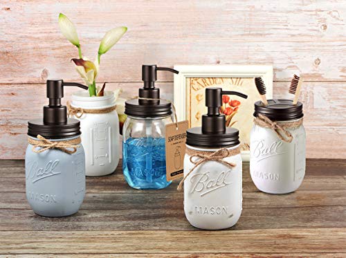 Mason Jar Bathroom Accessories Lids Set(4pcs) - Jar Not Included - Soap Dispenser,Toothbrush Holder, Apothecary Storage Jars Lids for Regular Mouth Mason Jars - Rustproof Stainless Steel,Bronze