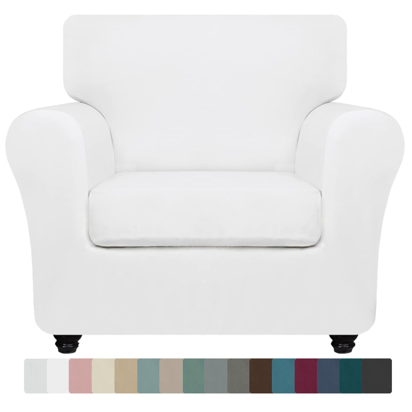 ZNSAYOTX Luxury Velvet Chair Slipcovers with Arms 2 Piece Stretch Chair Covers for Living Room Thick Soft Armchair Slipcover Anti Slip Dog Pet Friendly Furniture Protector (White),30"-47"(1 Cushion)